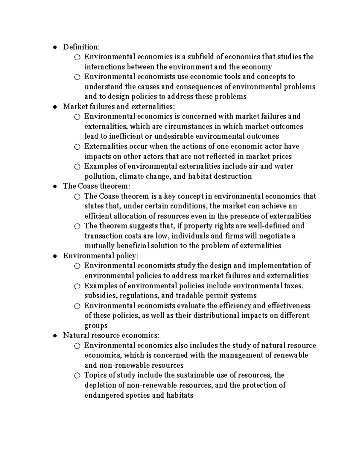 economics notes - Definition: Environmental economics is a subfield of ...