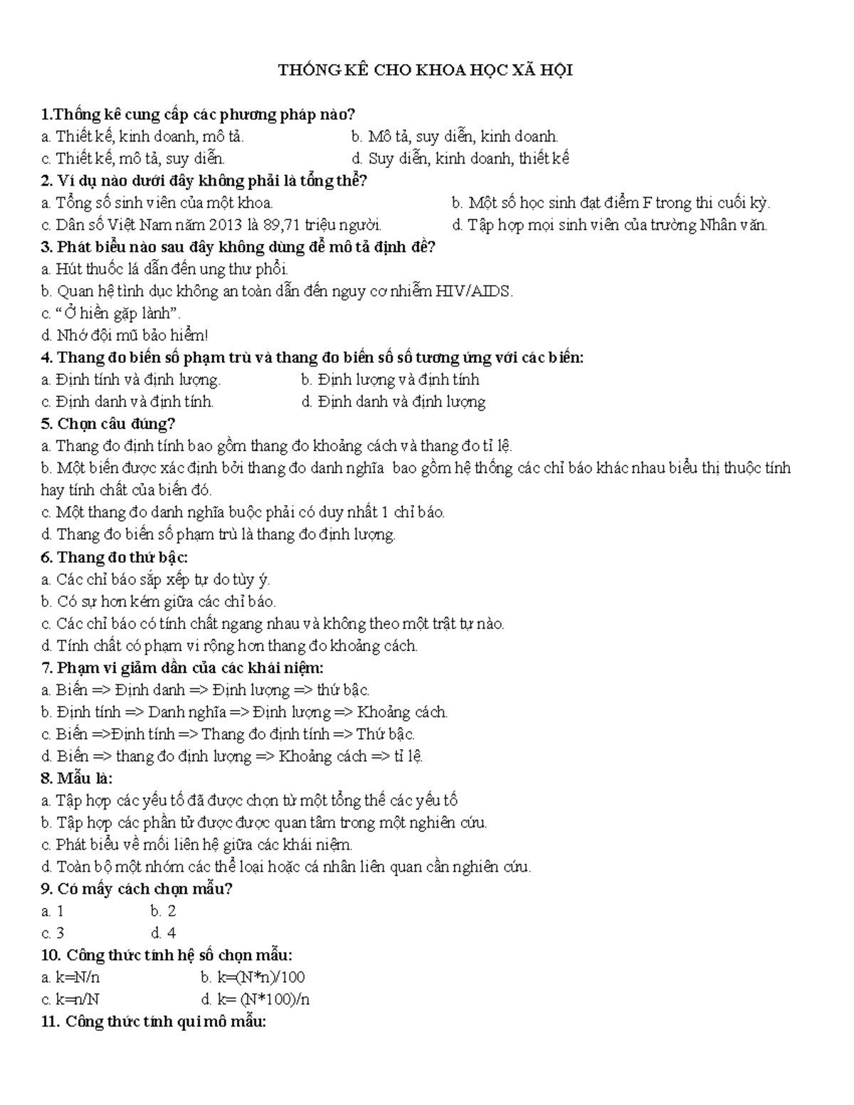 Đề thống kê TC - 123 - THỐNG KÊ CHO KHOA HỌC XÃ HỘI 1ống kê cung cấp ...