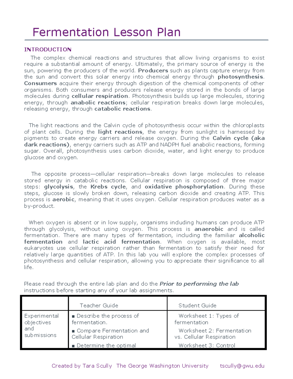 Fermentation Lab Lesson - Fermentation Lesson Plan INTRODUCTION The ...