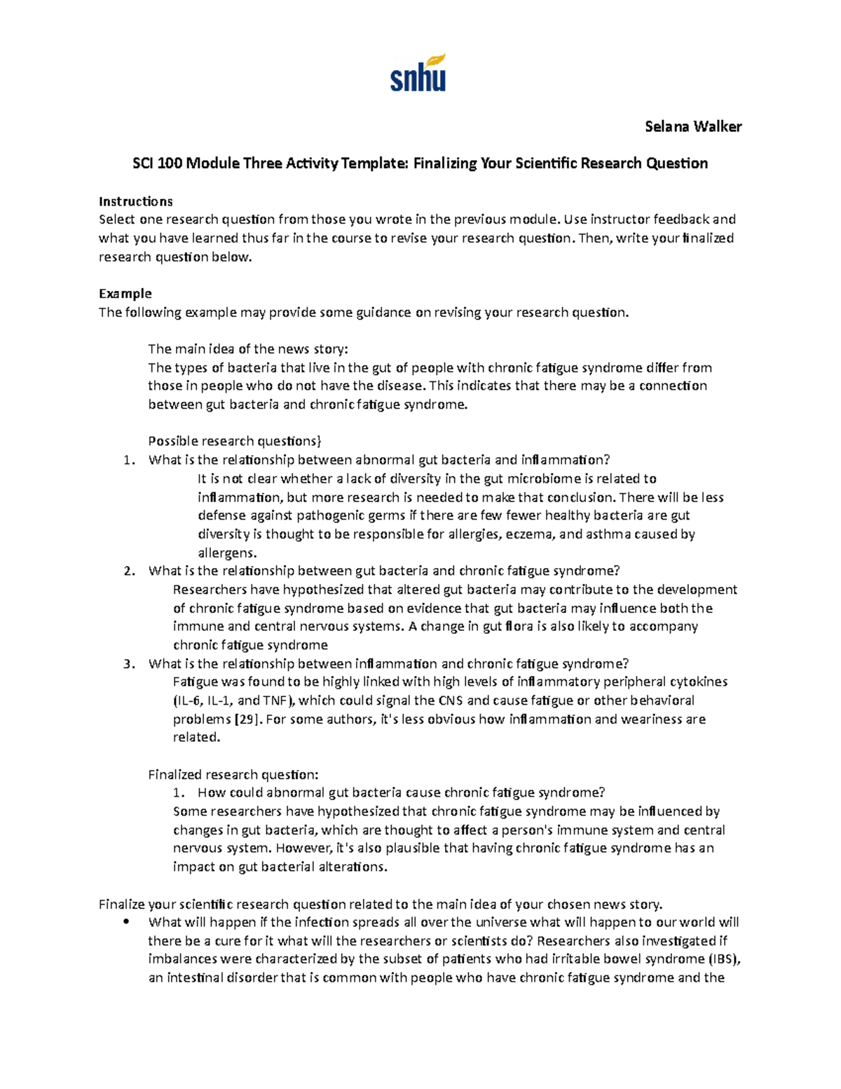 SCI 100 Module Three Activity Template - Use instructor feedback and ...