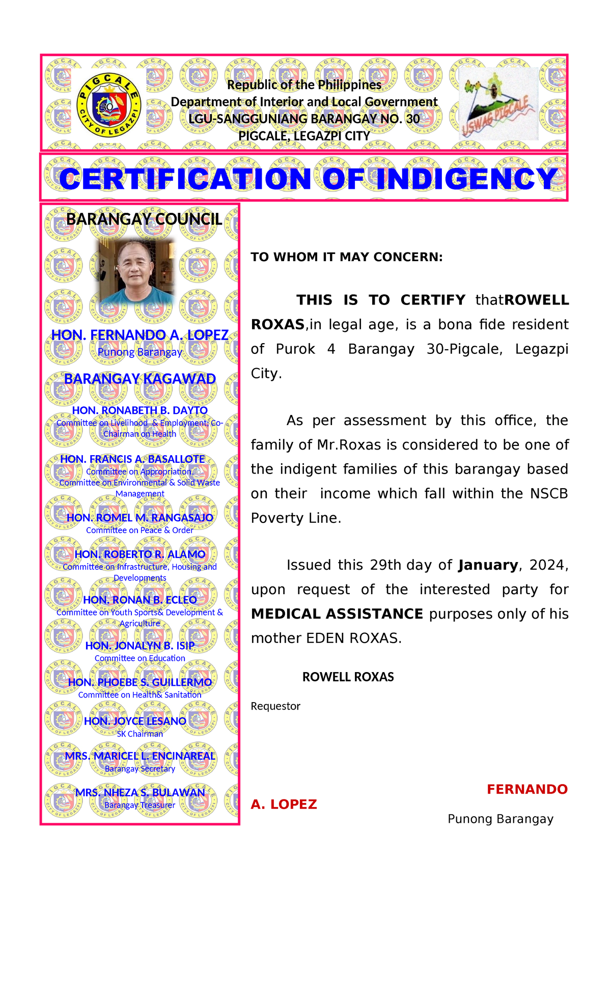 BRGY. Indent - ASASDF - Republic of the Philippines Department of ...