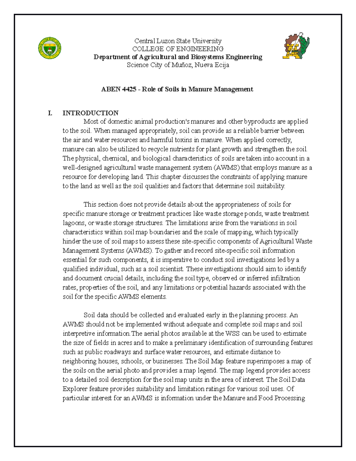 ROLE-OF- Manure- Management - Central Luzon State University COLLEGE OF ...