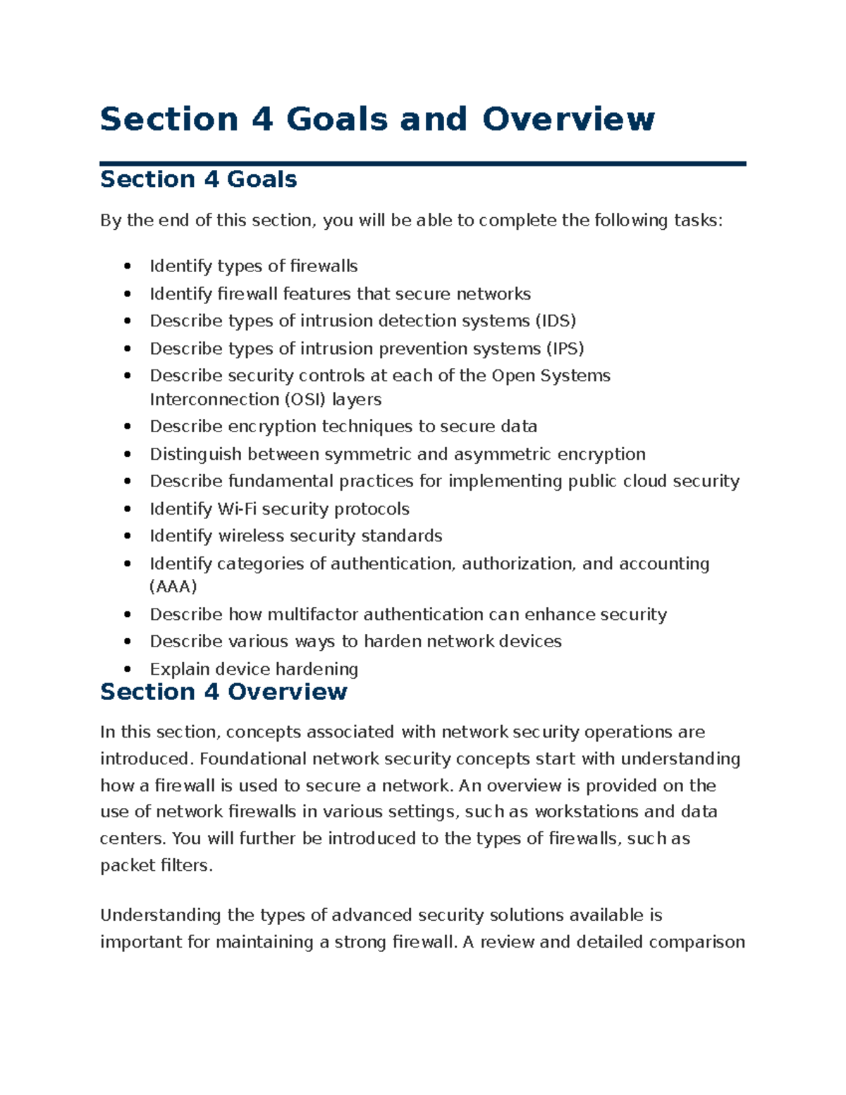 Section 4 - Network Security Operations - Section 4 Goals and Overview ...