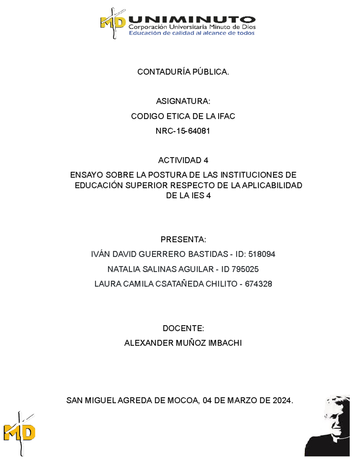 ACT 4 Codigo DE LA IFAC - CONTADURÍA PÚBLICA. ASIGNATURA: CODIGO ETICA ...