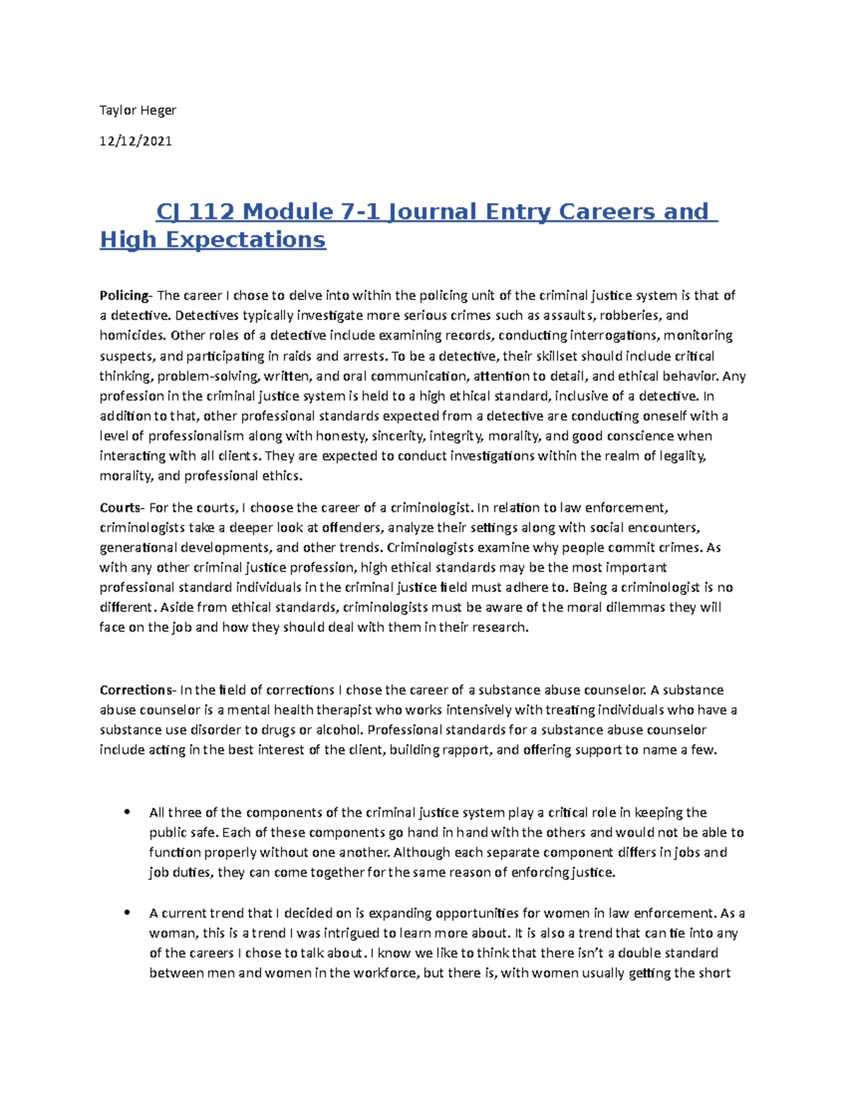 CJ 112 Journal Assignment - Taylor Heger 12/12/ CJ 112 Module 7-1 ...