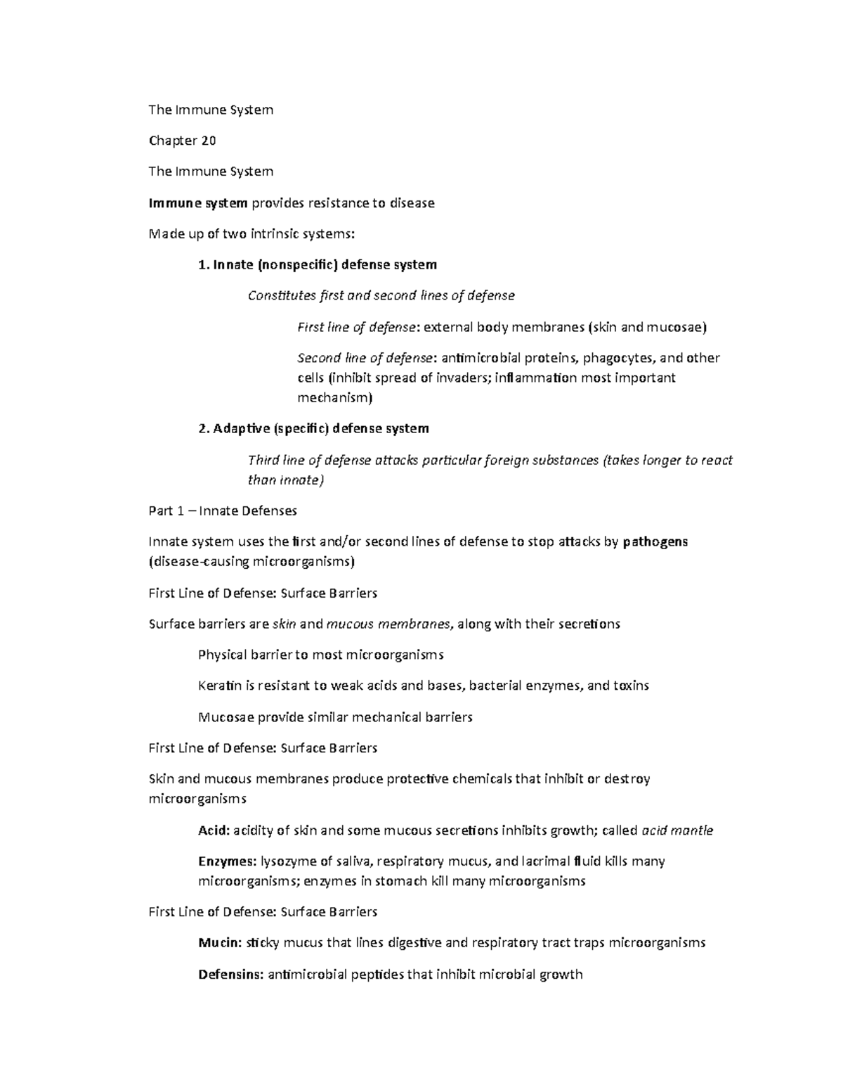 The Immune System part 1 study guide - The Immune System Chapter 20 The ...