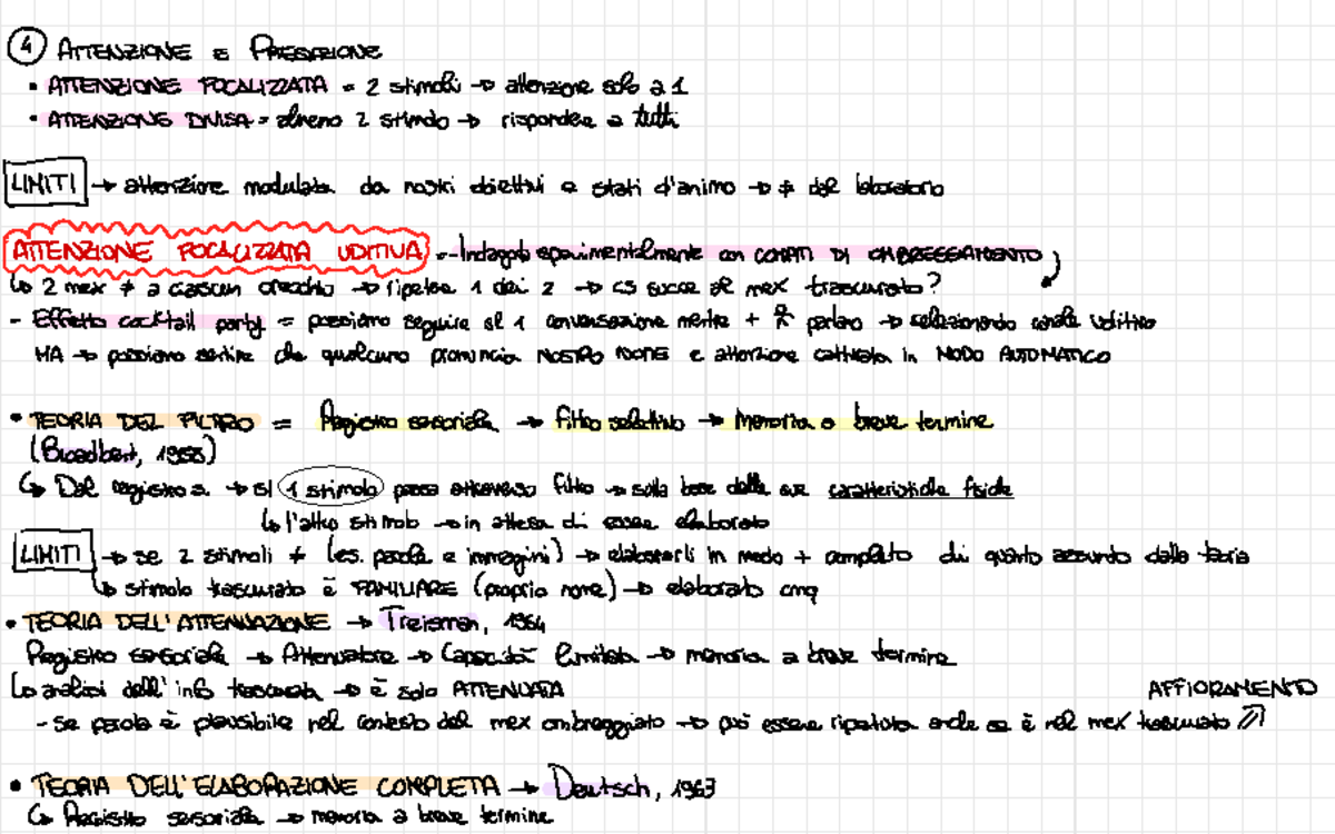 4. Schema - Appunti di psicologia - ④ ATTENZIONEE PRESTAZIONE ...