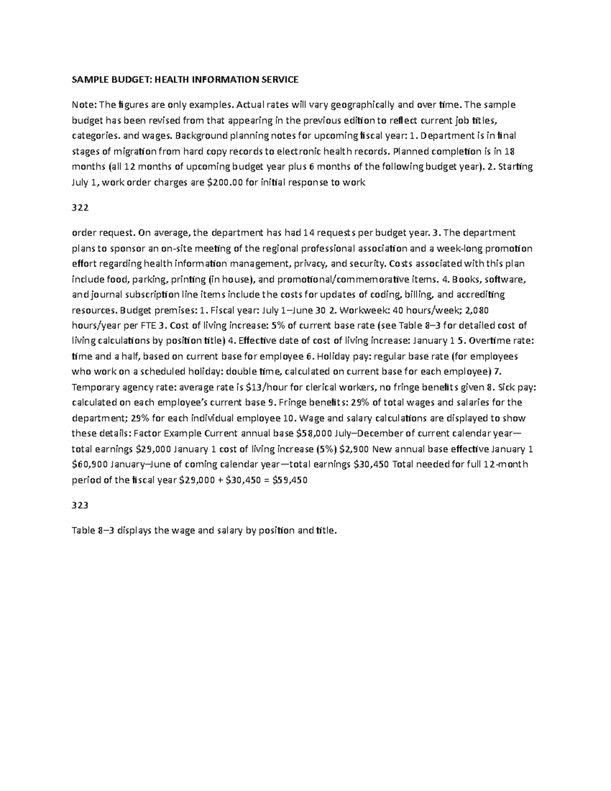 Chapter 8 Budget - SAMPLE BUDGET: HEALTH INFORMATION SERVICE Note: The ...