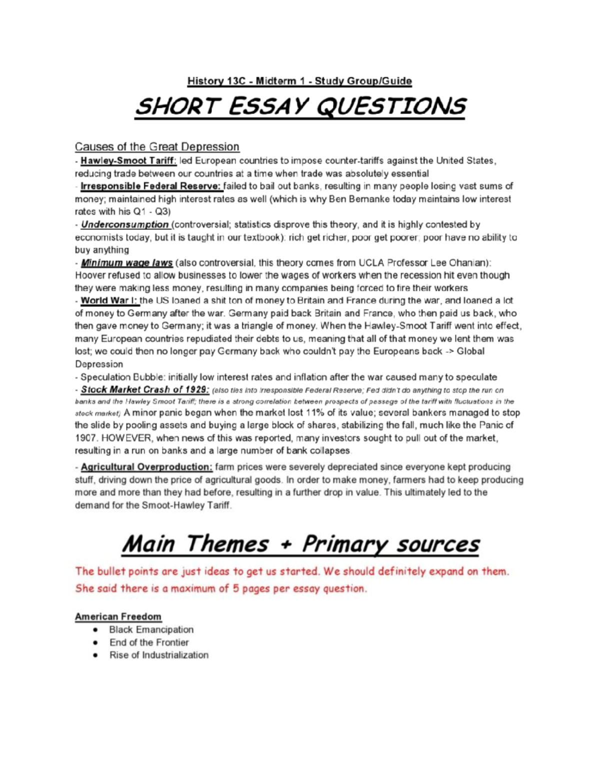 History 13C Midterm 1 Study Guide - Lecture Notes - HIST13C - Warning ...