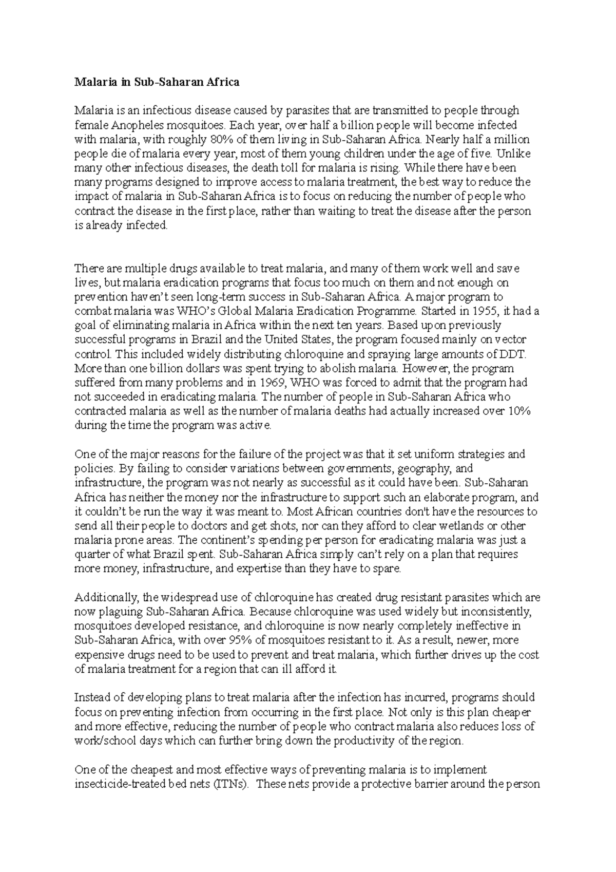 Essay on Malaria for Analysis e52b333f34e492ba338236 ac921a7d95 ...