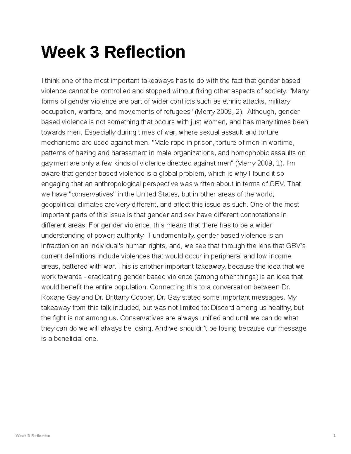 Viorig 3 - A reflection for readings - Week 3 Reflection 1 Week 3 ...