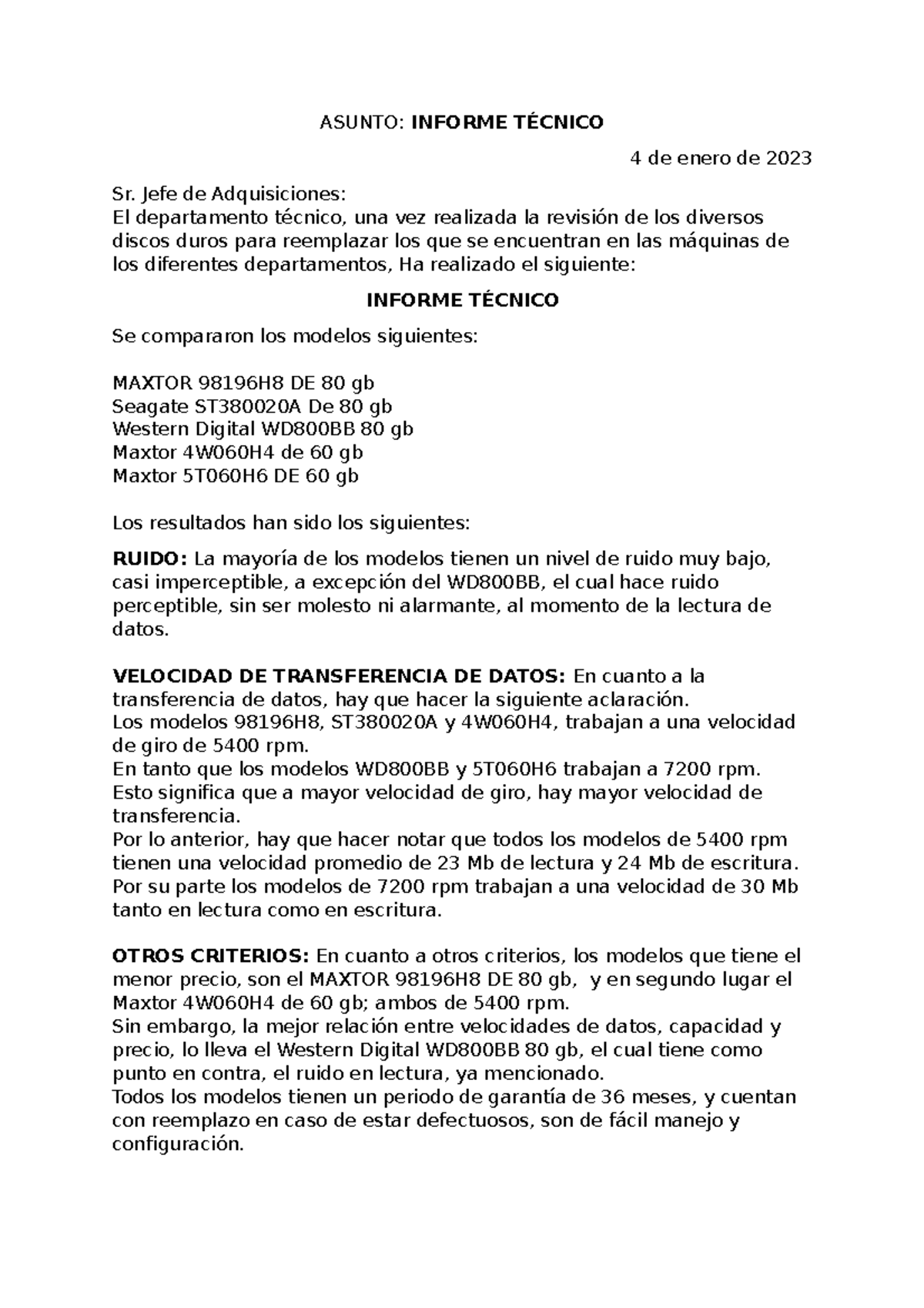 45933 Modelo 2 Informe técnico - ASUNTO: INFORME TÉCNICO 4 de enero de ...