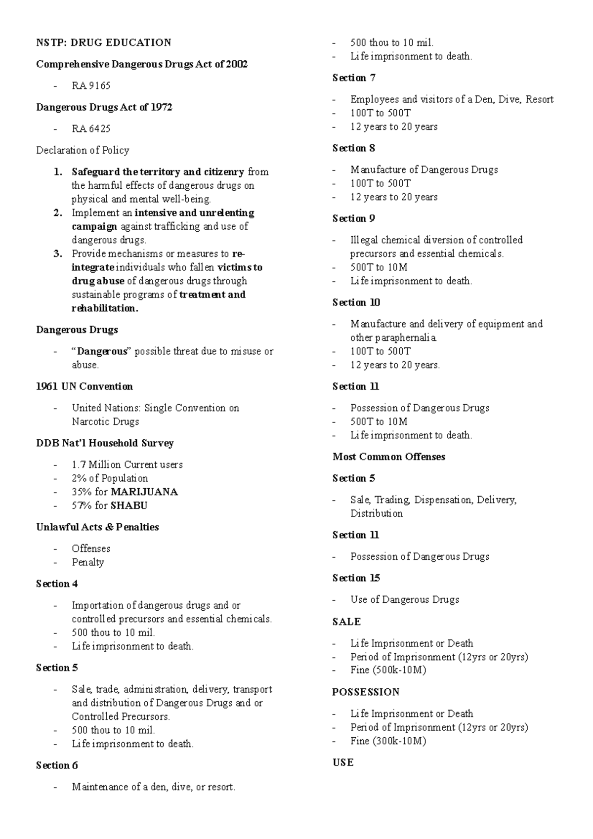 NSTP Reviewer - aaaa - NSTP: DRUG EDUCATION Comprehensive Dangerous ...