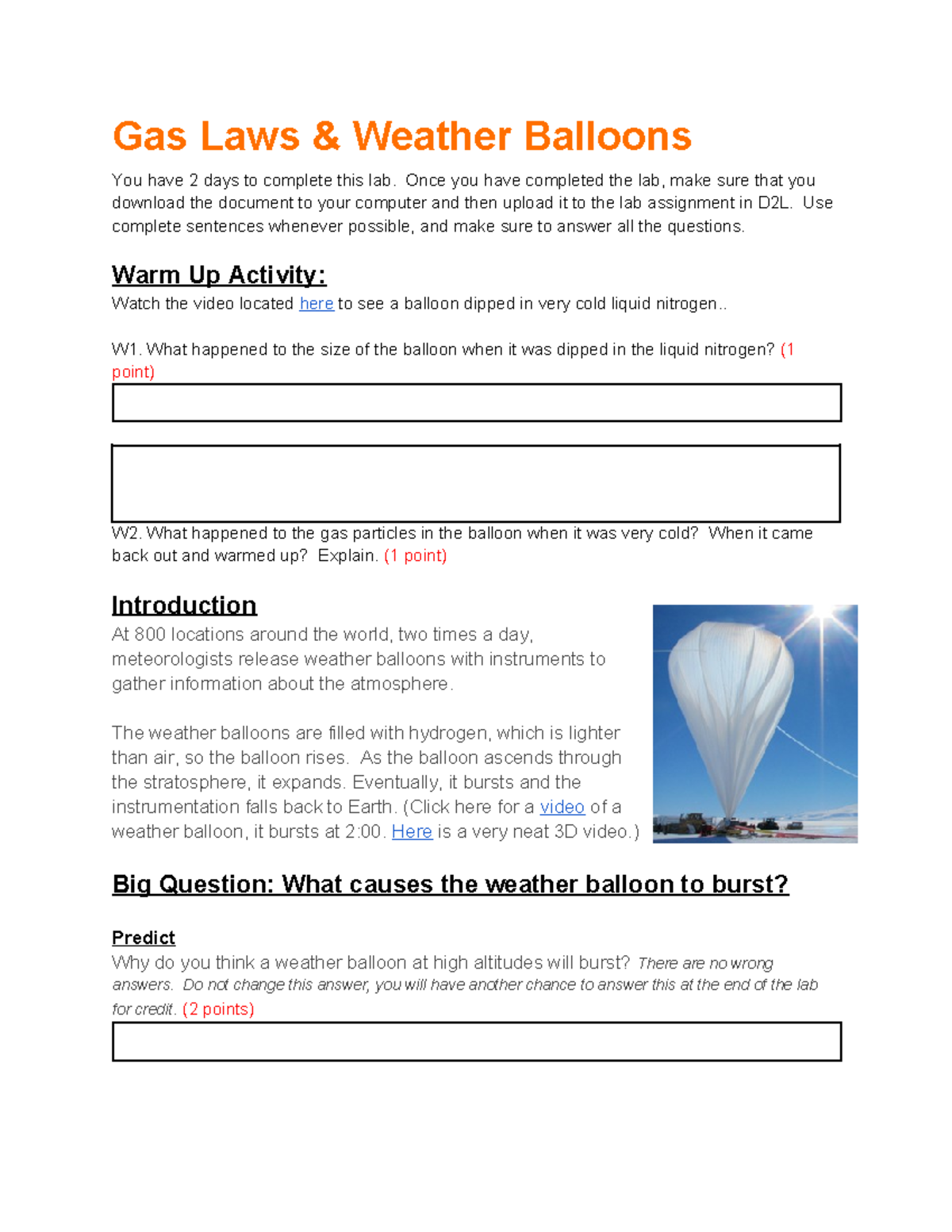 1.06 Lab Gas Laws & Weather Balloons - Gas Laws & Weather Balloons You ...