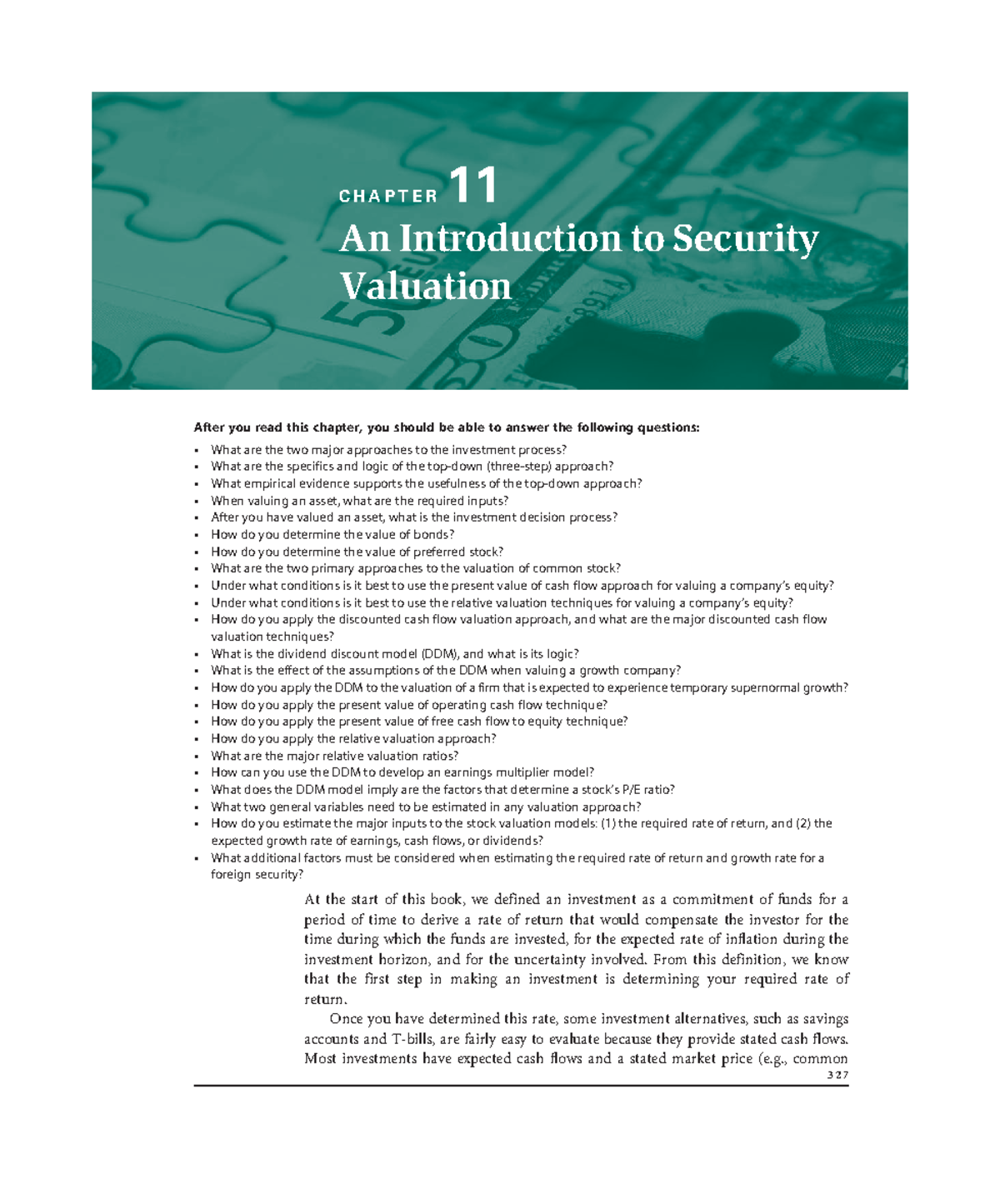 CH11-Frank K. Reilly, Keith C. Brown - C H A P T E R 11 An Introduction to Security Valuation ...