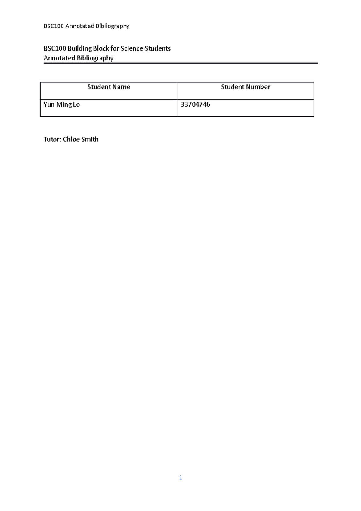 BSC100 2019 Ann Bib - Annotated Bibliography - BSC100 Building Block for Science Students ...
