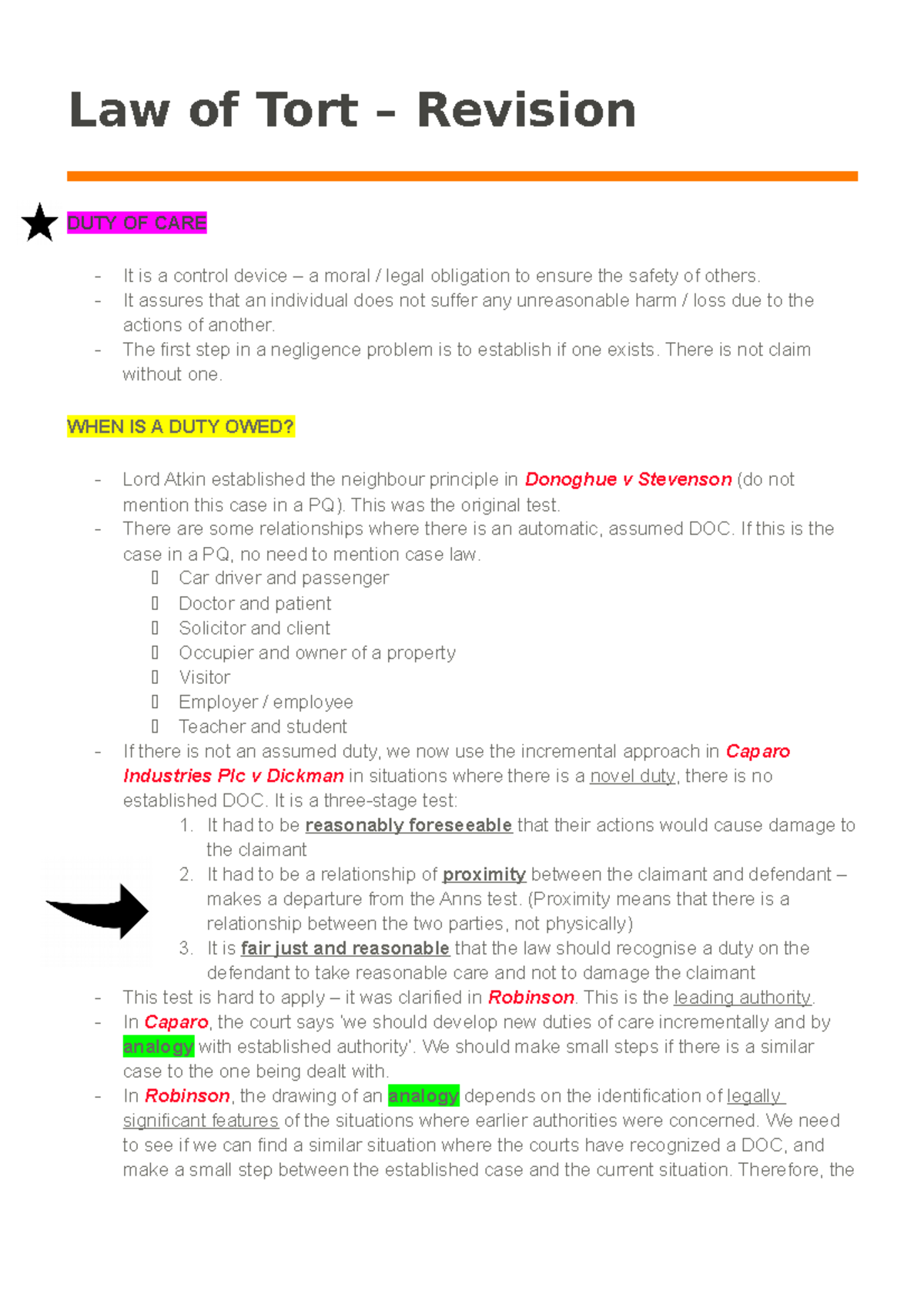 Law of Tort - Revision - LAWDM0062 - University of Bristol - Studocu