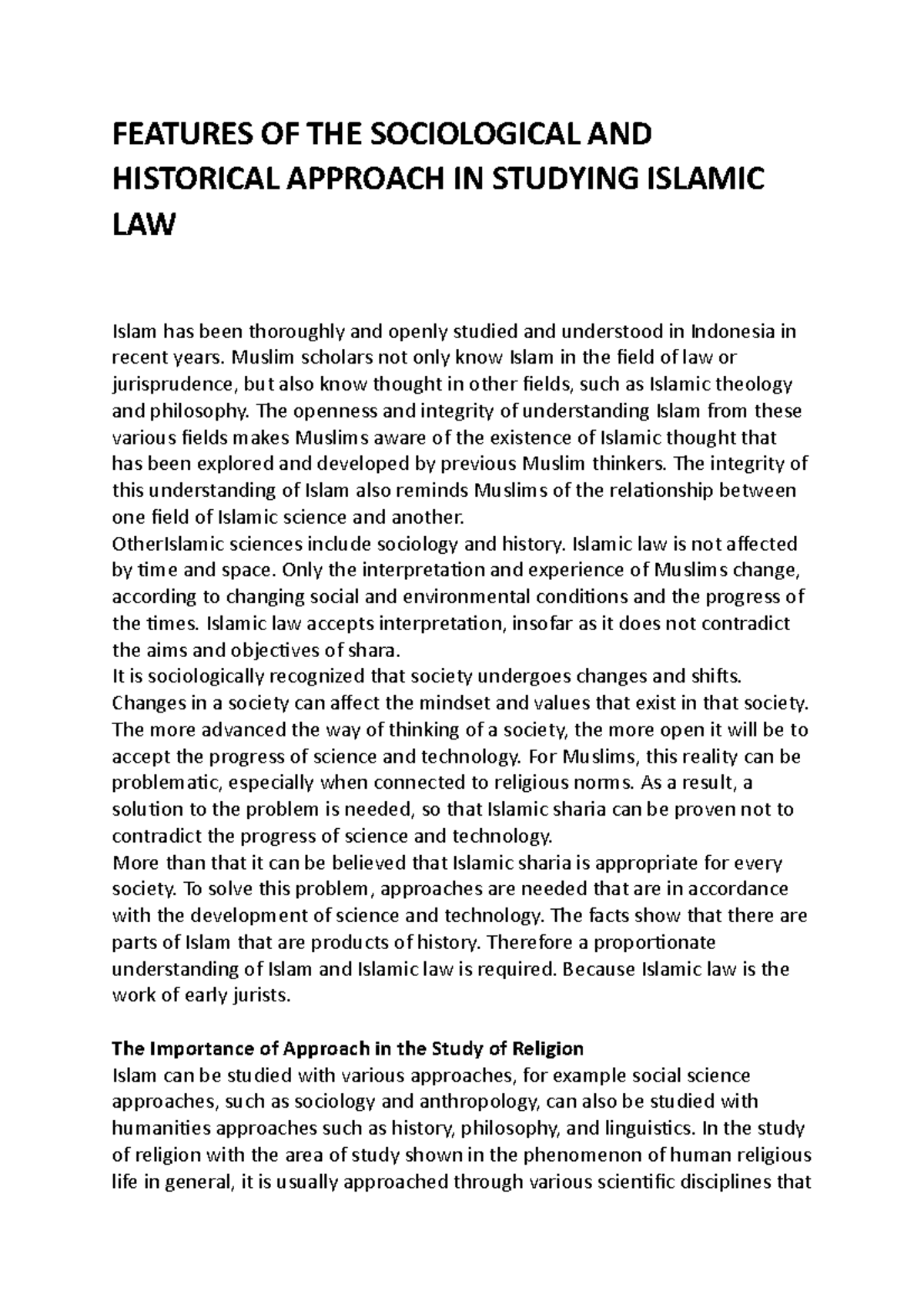 Features OF THE Sociological AND Historical Approach IN Studying ...