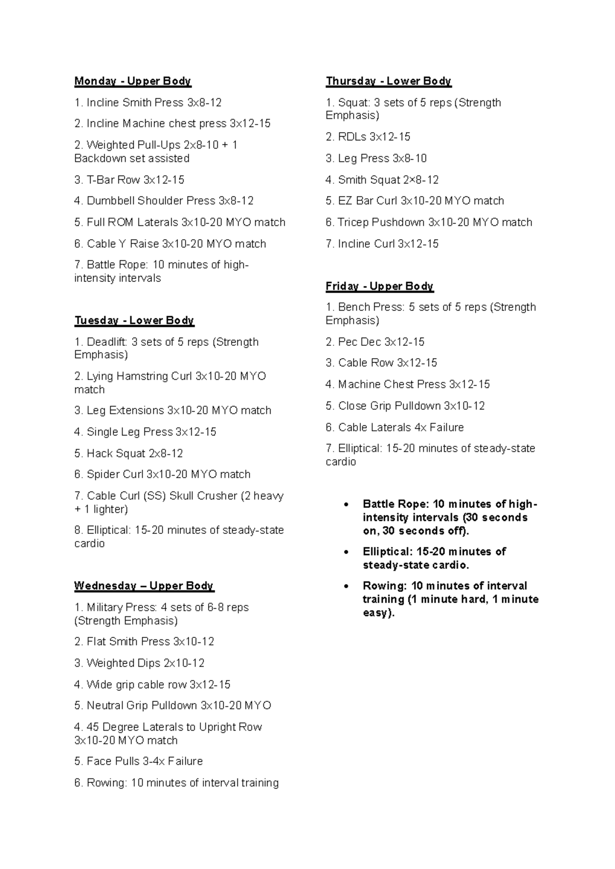 Routine 1 - Monday - Upper Body Incline Smith Press 3x8- 12 Incline ...