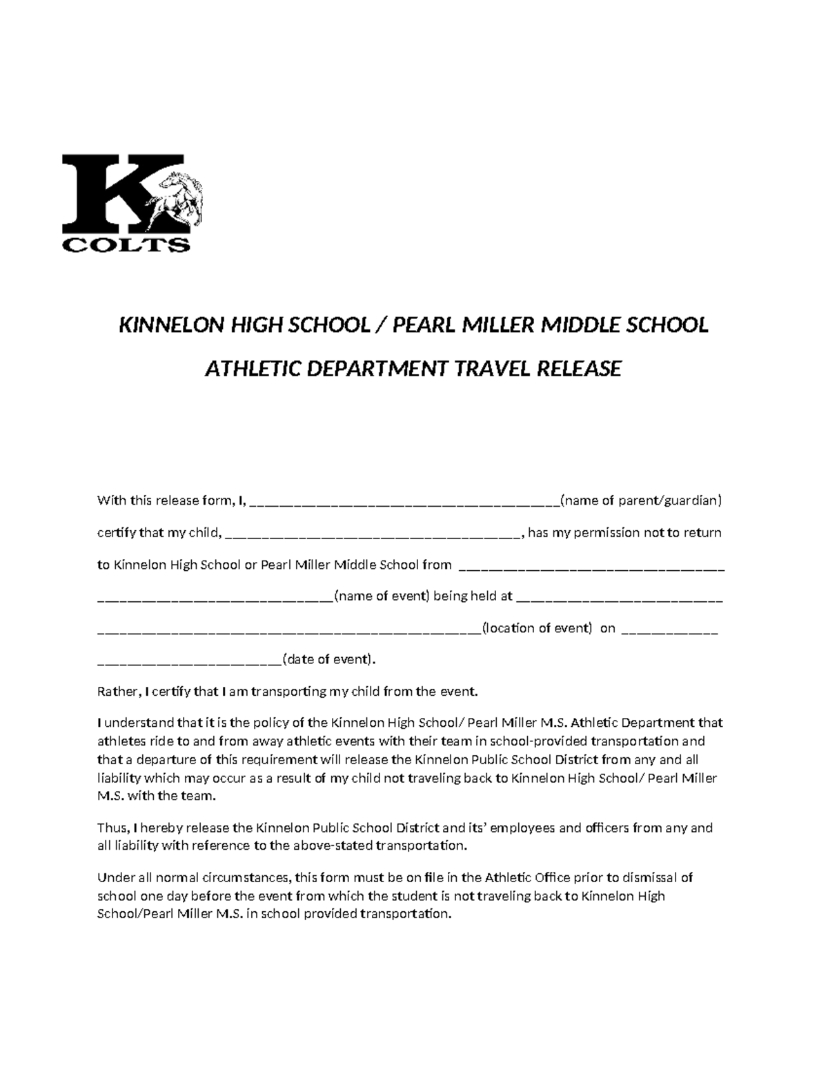 Travel-release-form - yup - KINNELON HIGH SCHOOL / PEARL MILLER MIDDLE ...