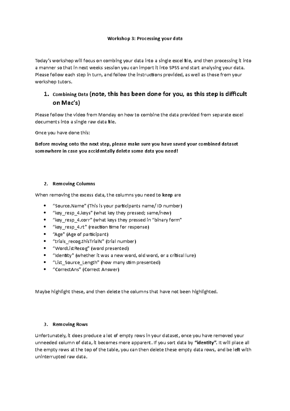 Data processing lab worksheet for you mama - Workshop 3: Processing ...
