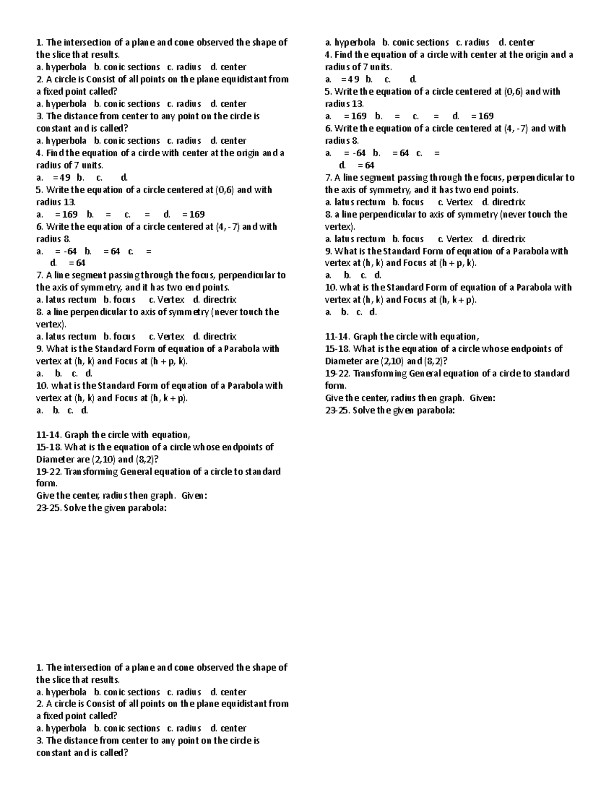 Pre cal quiz 1 - Mathematical Pre-Calculus - The intersection of a ...