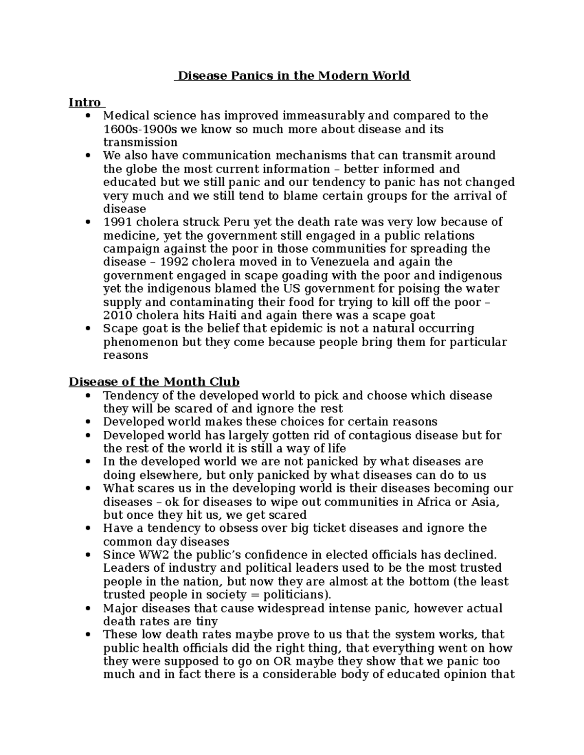 Disease Panics in the Modern World - Disease Panics in the Modern World ...