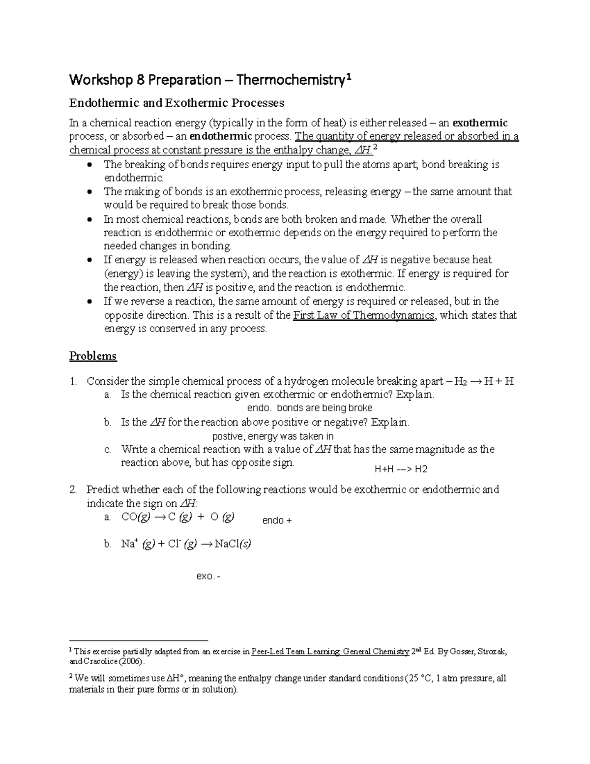 Workshop 8 Preparation Thermodynamics - Workshop 8 Preparation ...