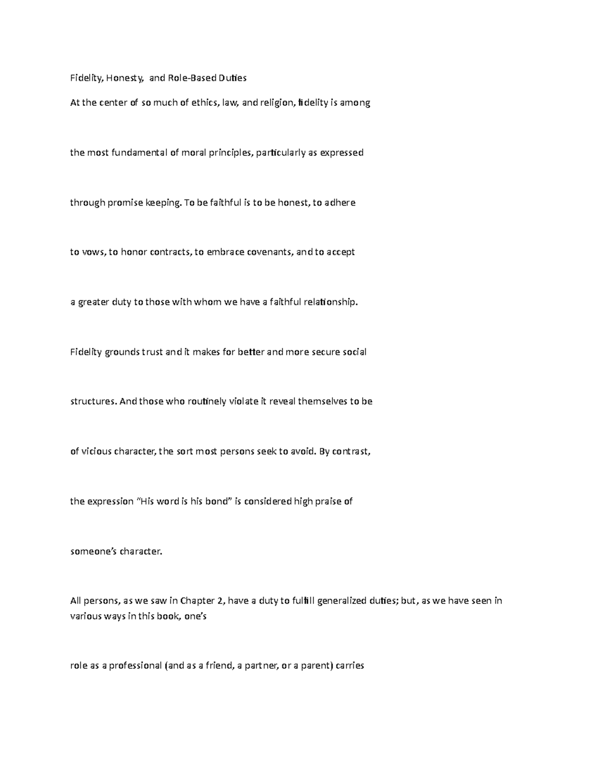 PM 106 Ethics Fidelity, Honesty - Fidelity, Honesty, and Role‐Based ...