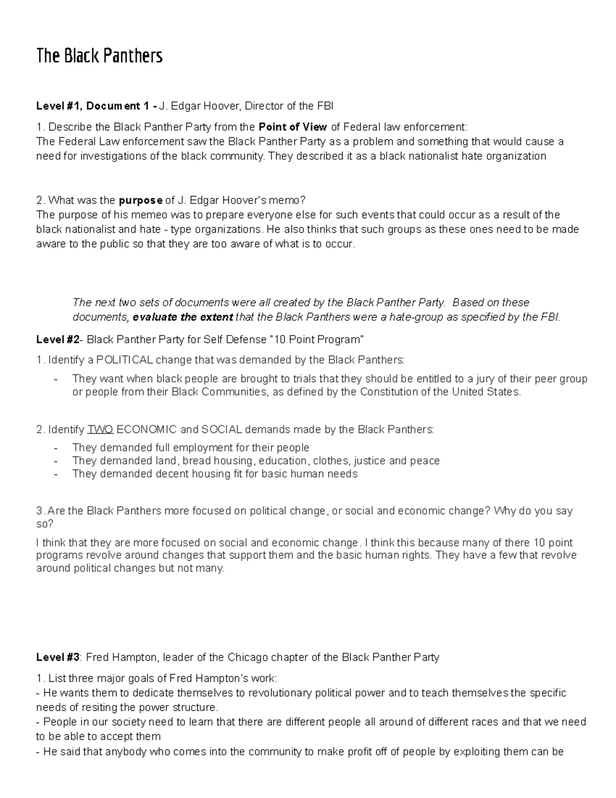 Copy of Handout Black Panthers - The Black Panthers Level #1, Document ...