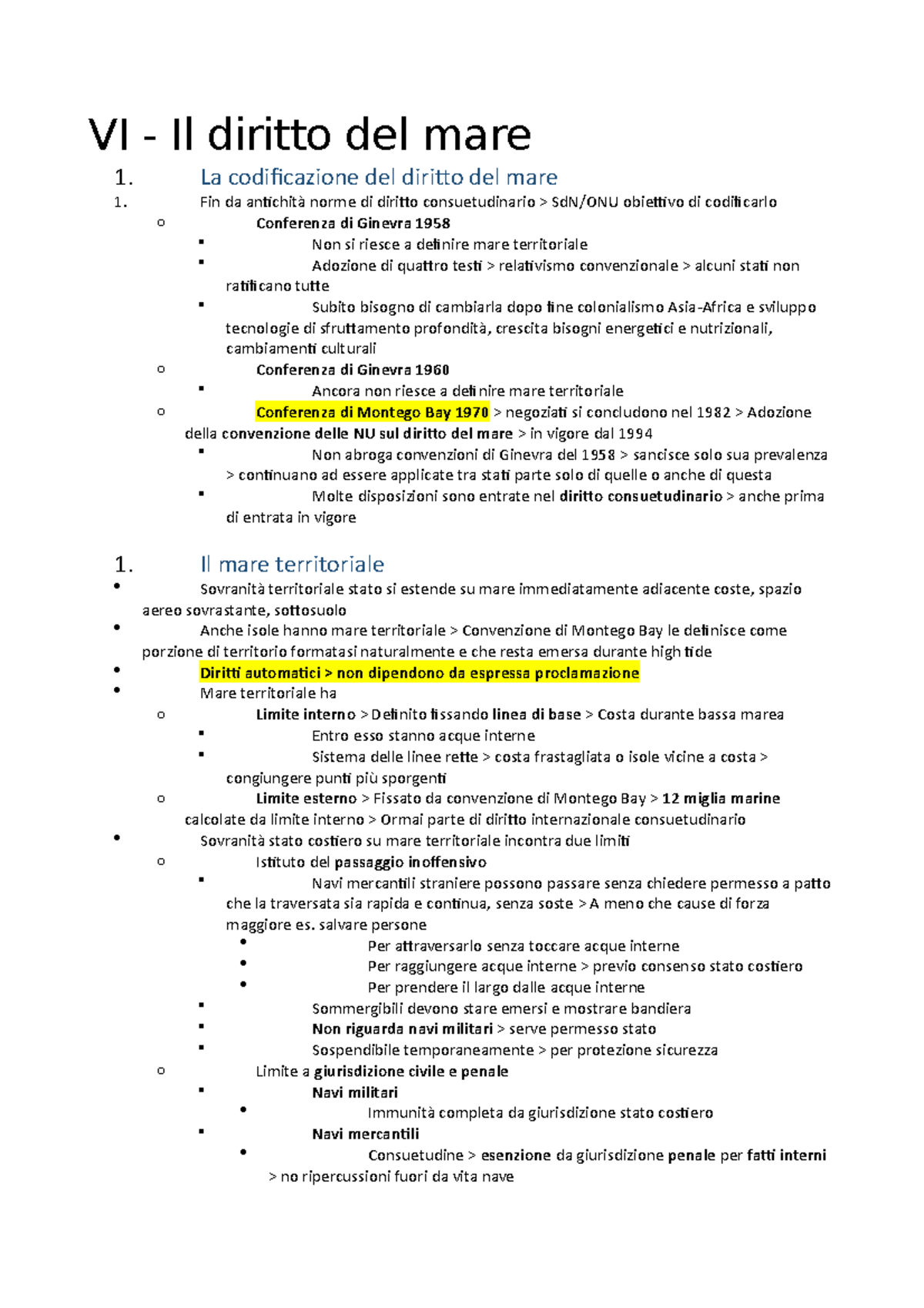Cap VI manuale Ronzitti - VI - Il diritto del mare 1. La codificazione del diritto del mare Fin ...