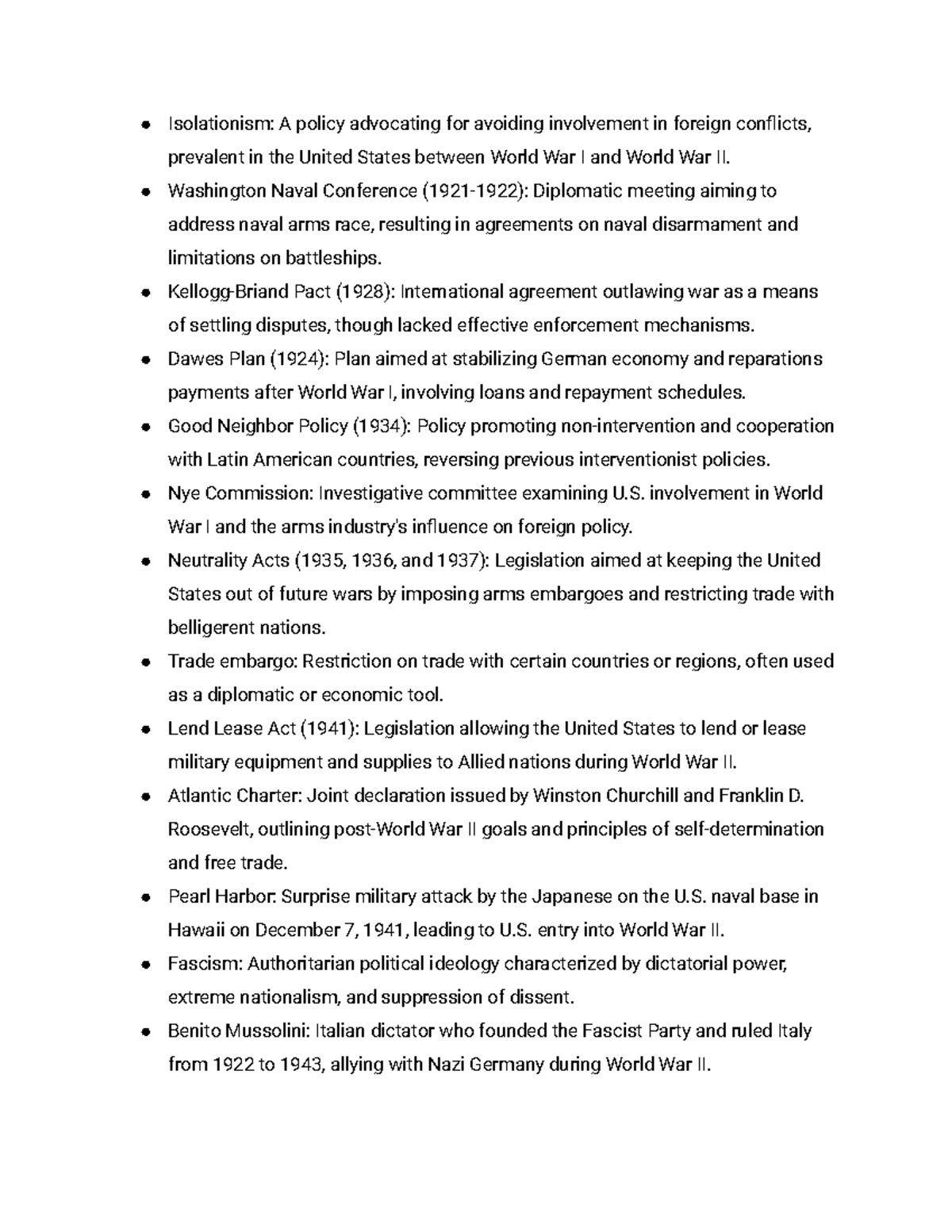 Copy of Unit 7 Key Terms Section 13 - Isolationism: A policy advocating ...