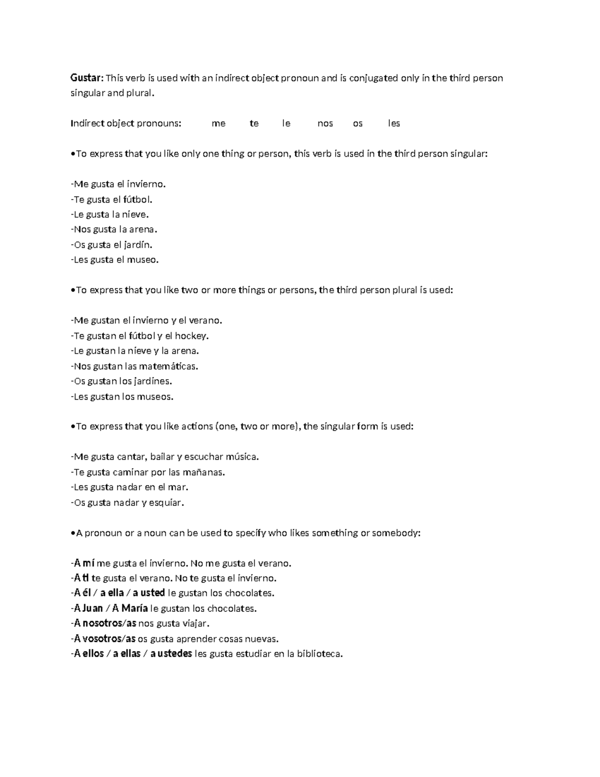 Verbo gustar - Gustar: This verb is used with an indirect object ...