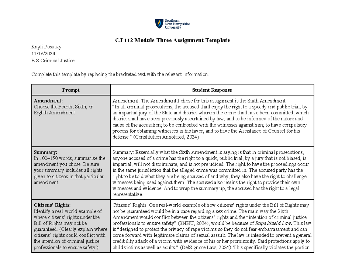 CJ 112 Module Three Assignment - Prompt Student Response Amendment ...