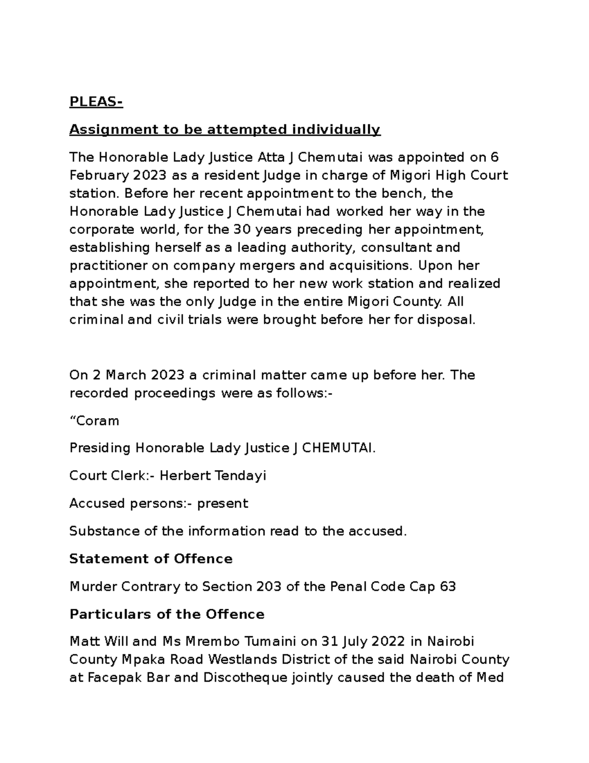 Pleas-practical question - criminal Litigation - Studocu