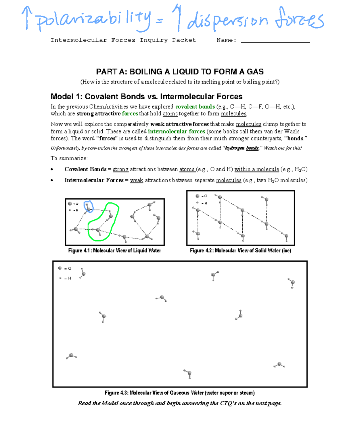 IMF Inquiry Packet - imfs - PART A: BOILING A LIQUID TO FORM A GAS (How ...