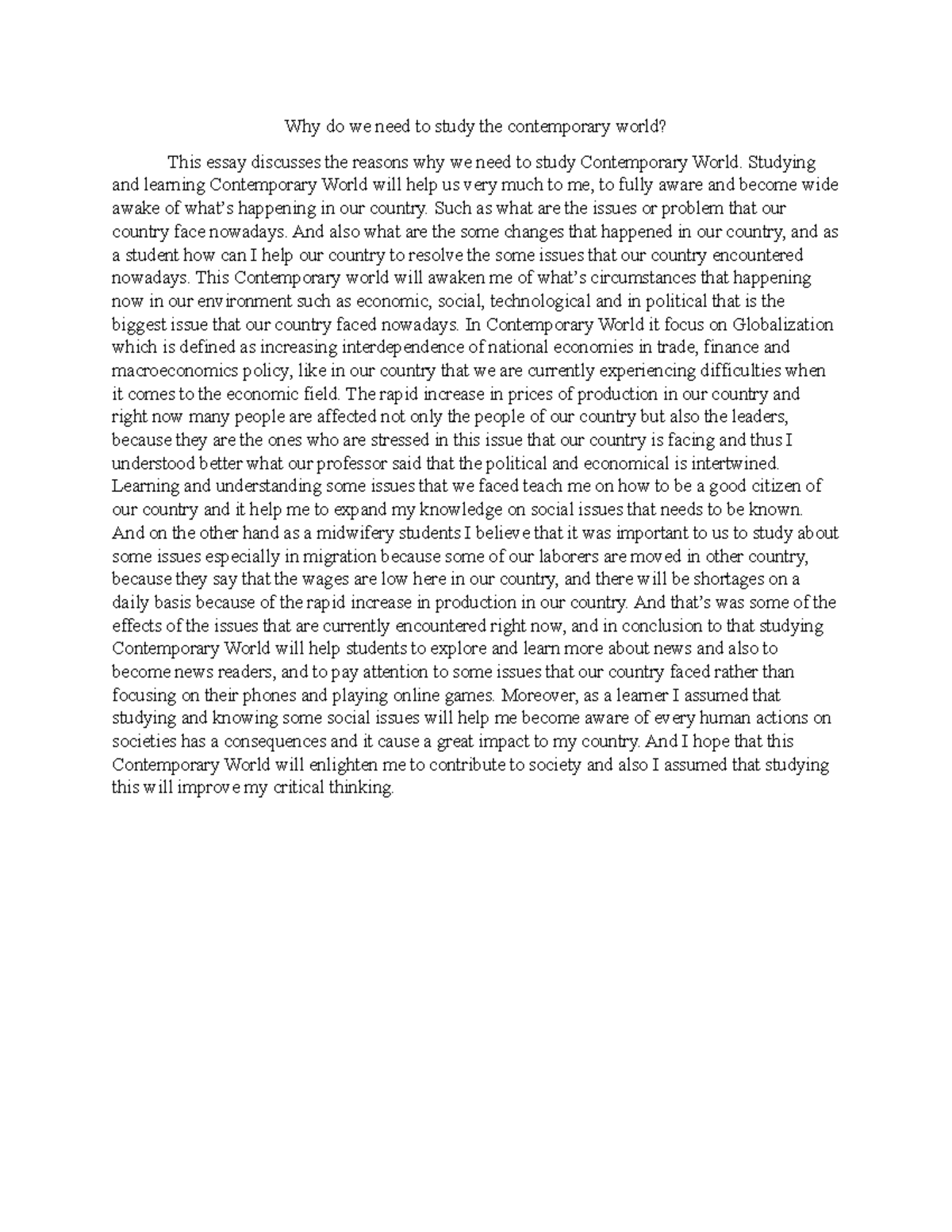 Why do we need to study the contemporary world - Studying and learning ...