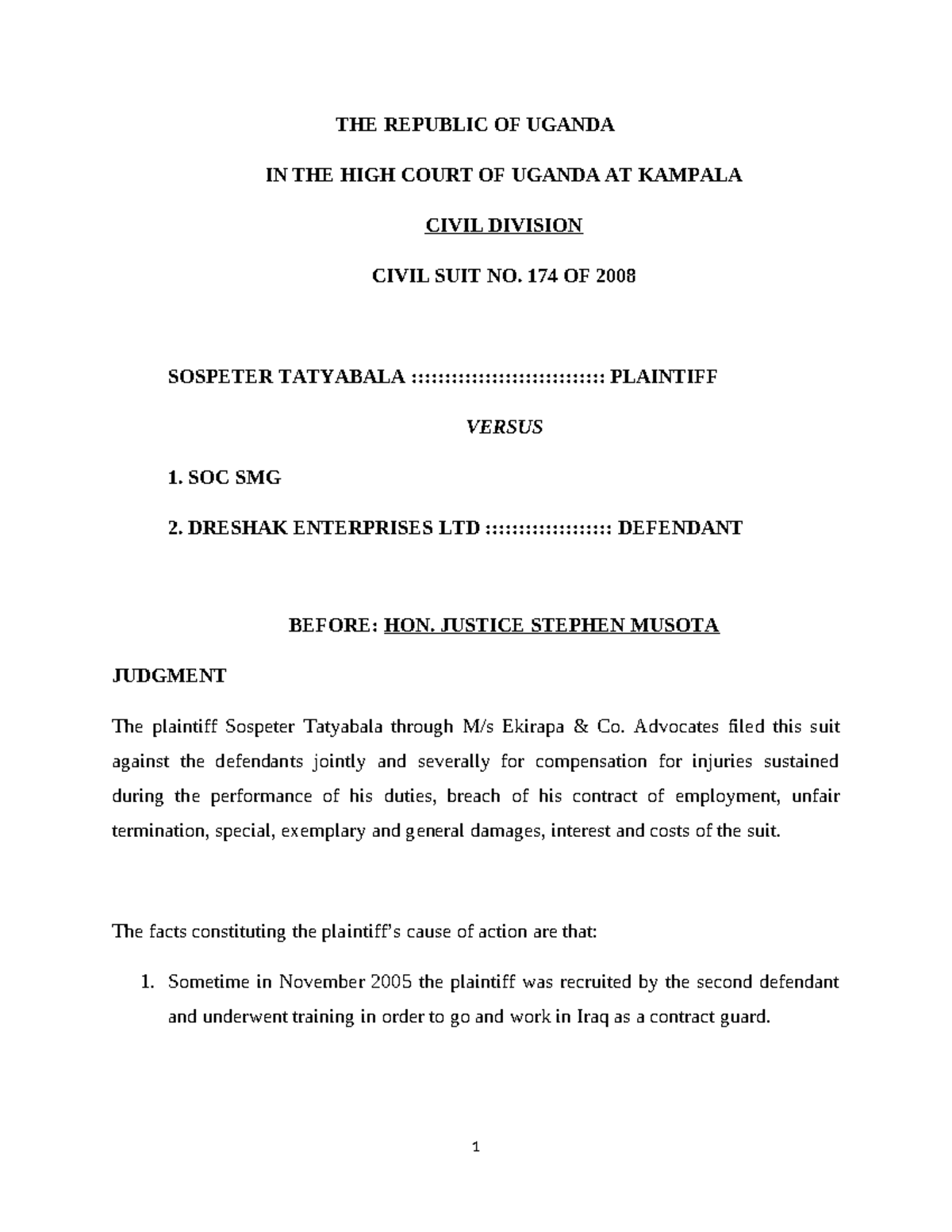 Tatyabula v SOC SMG & Anor (Civil Suit No. 174 of 2008 ) [2015 ] Ughccd ...