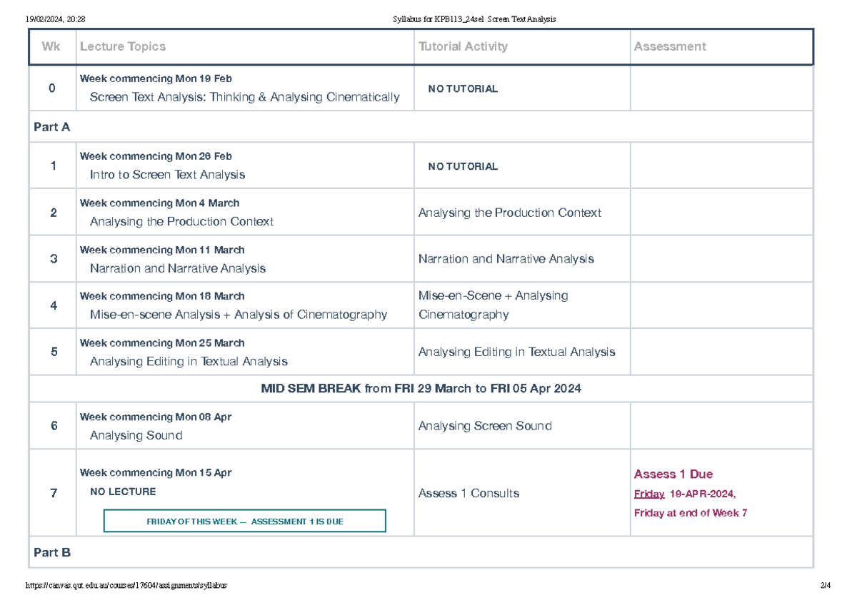 Syllabus for KPB113 24se1 Screen Text Analysis - qut.edu/courses/17604 ...
