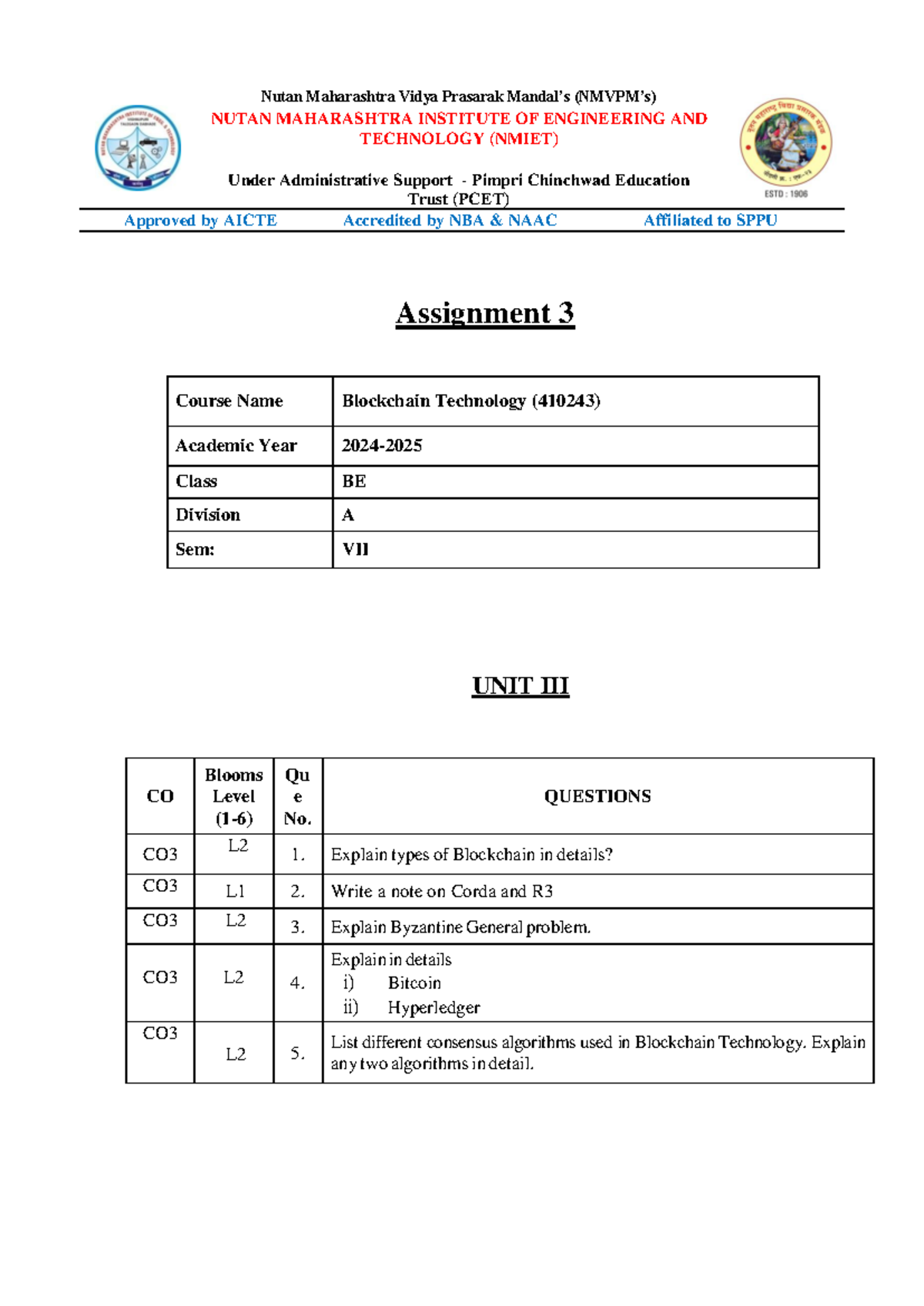 BT 24 25 Assignment 3 - Assignment 3 Course Name Blockchain Technology ...