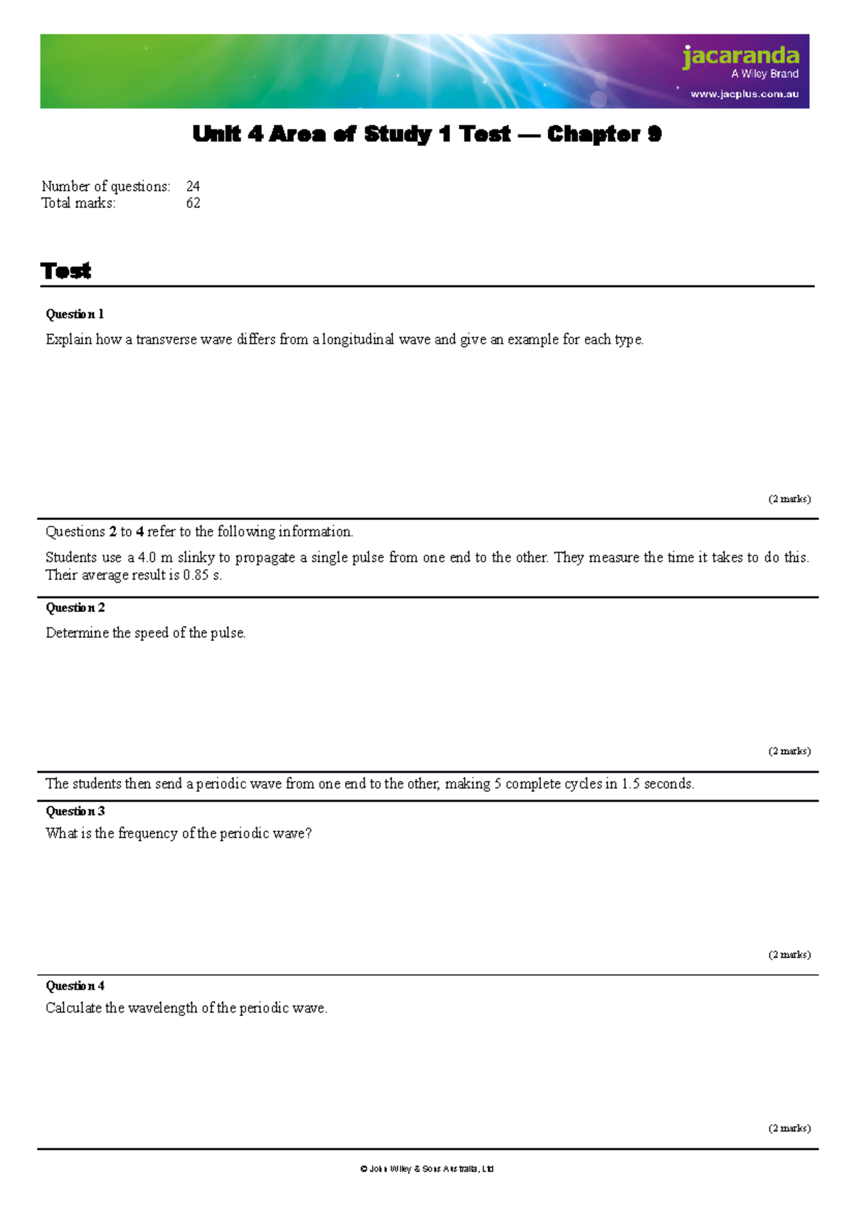 9. Mechanical waves test3 - Unit 4 Area of Study 1 Test — Chapter 9 ...