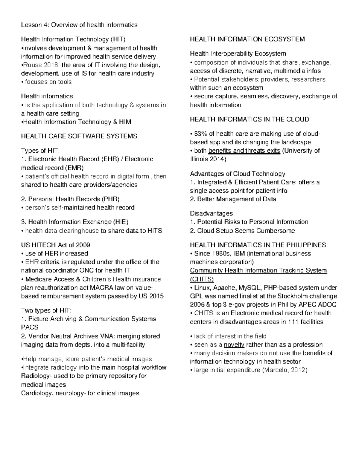 Health Information System Lesson 4 11 - Lesson 4: Overview of health ...