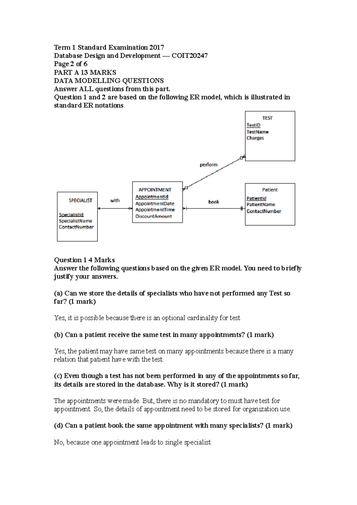 Exam 2017, questions and answers - Term 1 Standard Examination 2017 ...