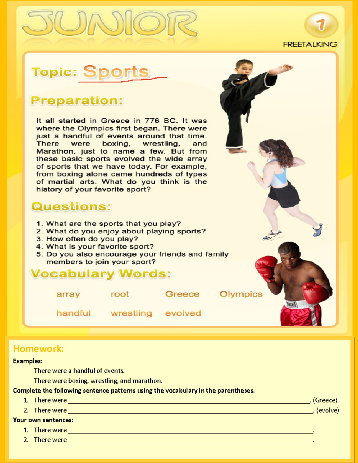 Notes On Junior talk - Examples: There were a handful of events. There ...