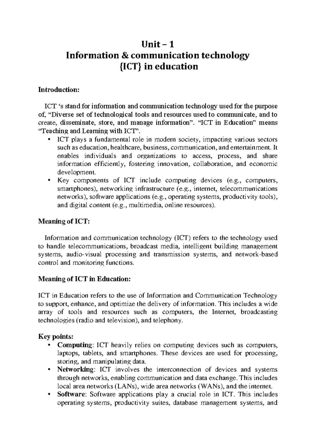 ICT Module 01 - Information and Communication Technology - Unit – 1 ...