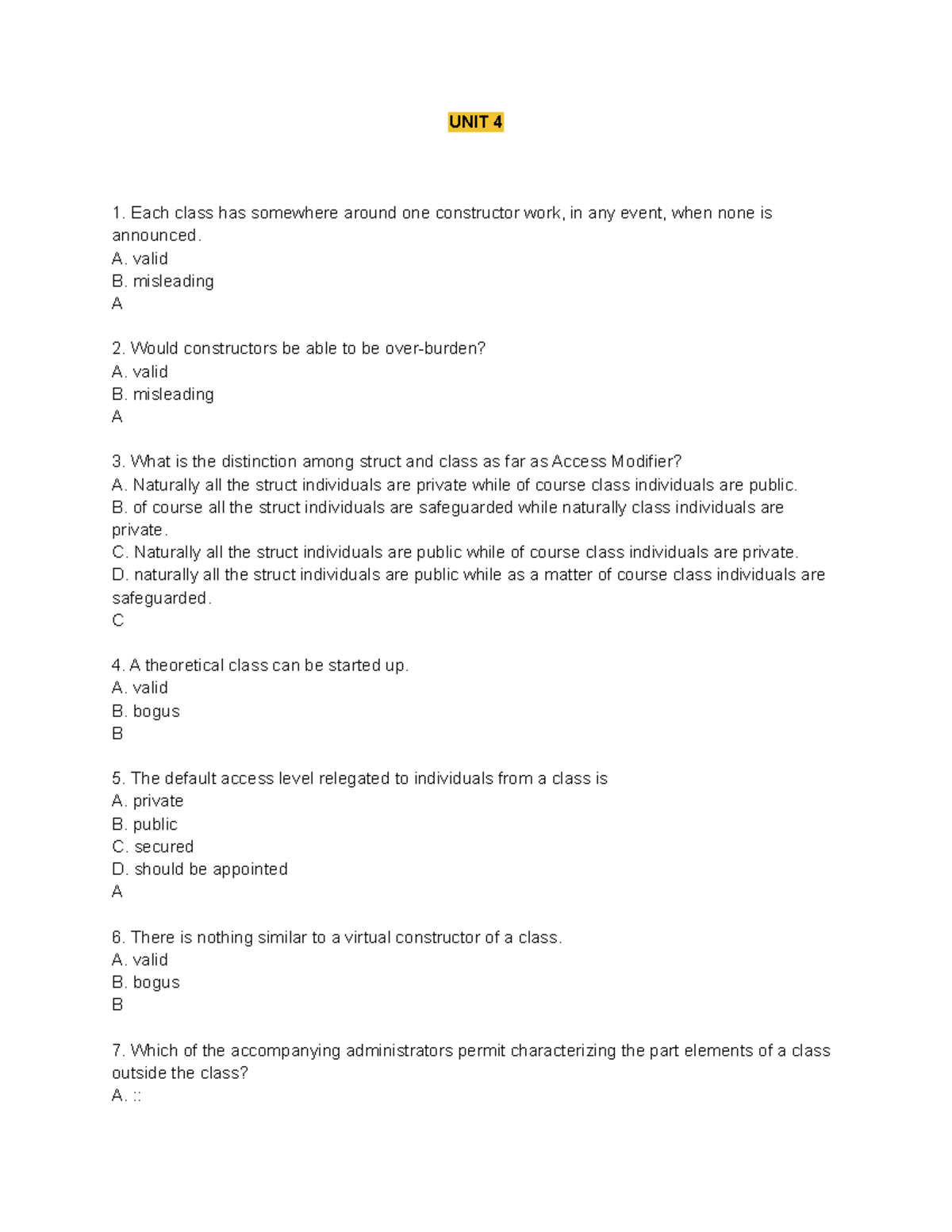 Unit 4 Object Oriented Programming Oop Unit 4 Each Class Has 9062