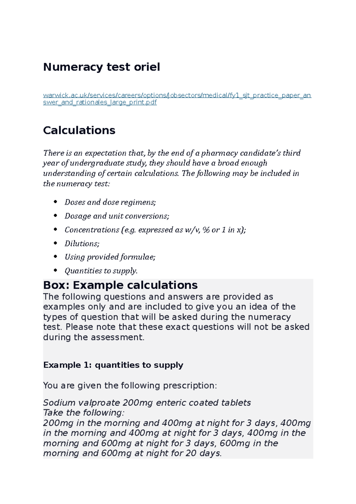 Numeracy Test Oriel Test Numeracy Test Oriel Studocu