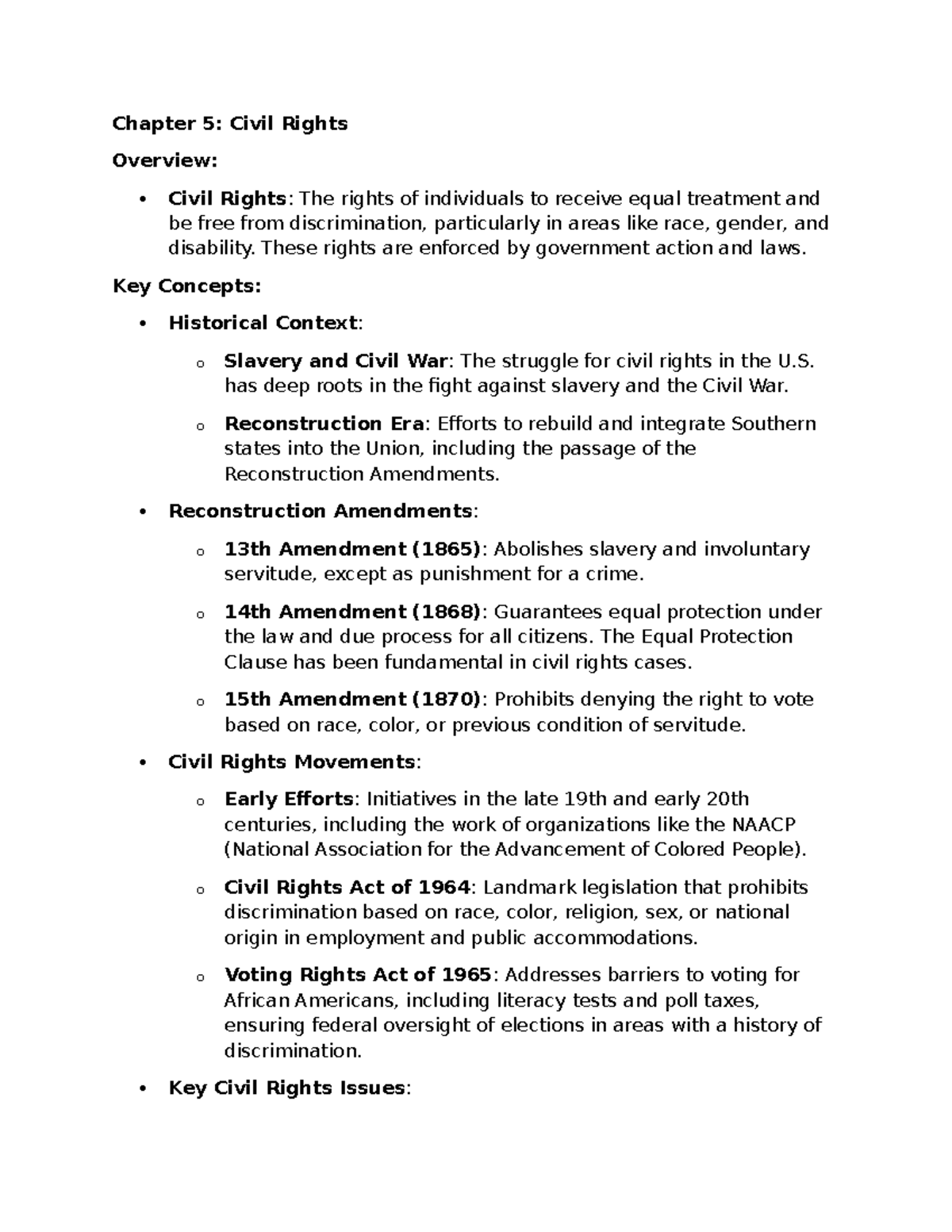 POLS 1602 CH 5 Notes - Chapter 5: Civil Rights Overview: Civil Rights ...