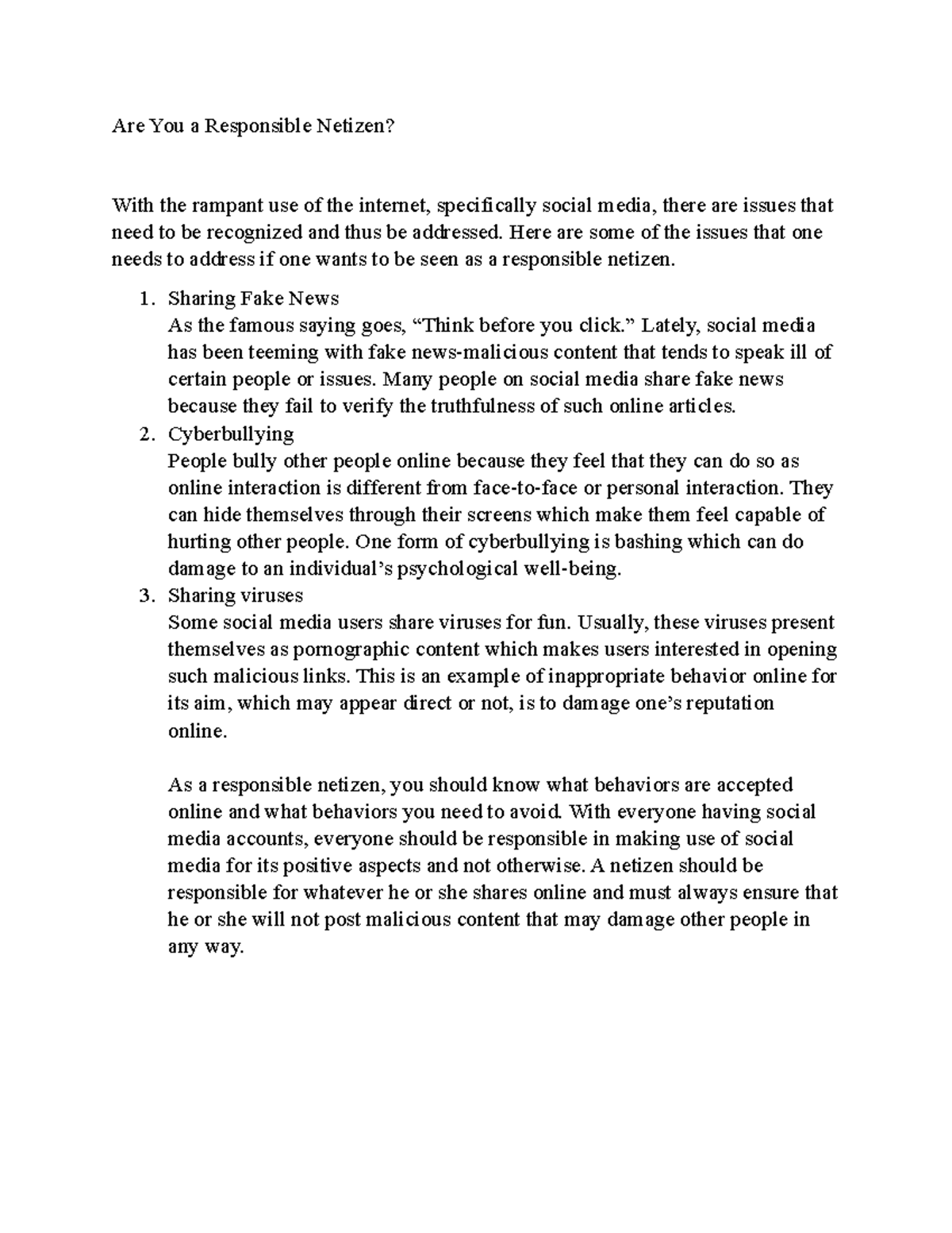 Are You a Responsible Netizen - Here are some of the issues that one ...