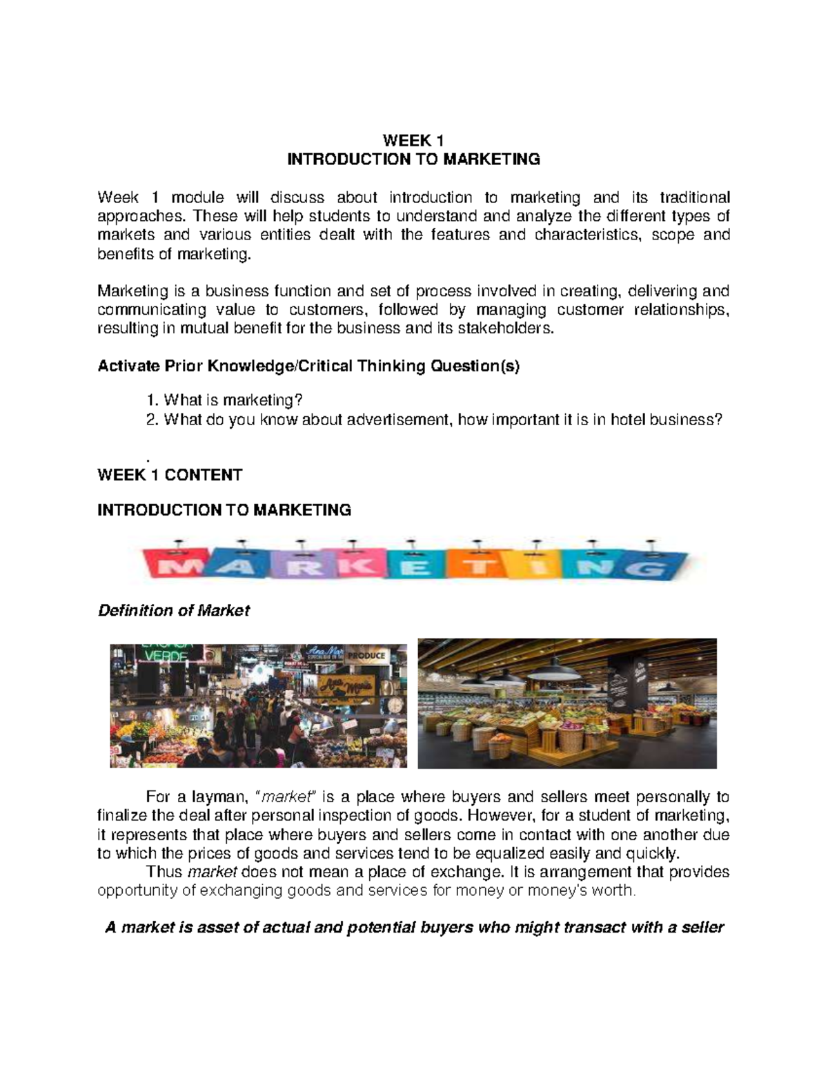 Week-1 Introduction-TO- Marketing - WEEK 1 INTRODUCTION TO MARKETING ...